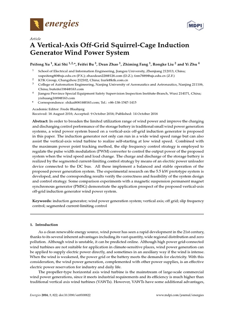 Energies: A Vertical-Axis Off-Grid Squirrel-Cage Induction Generator ...