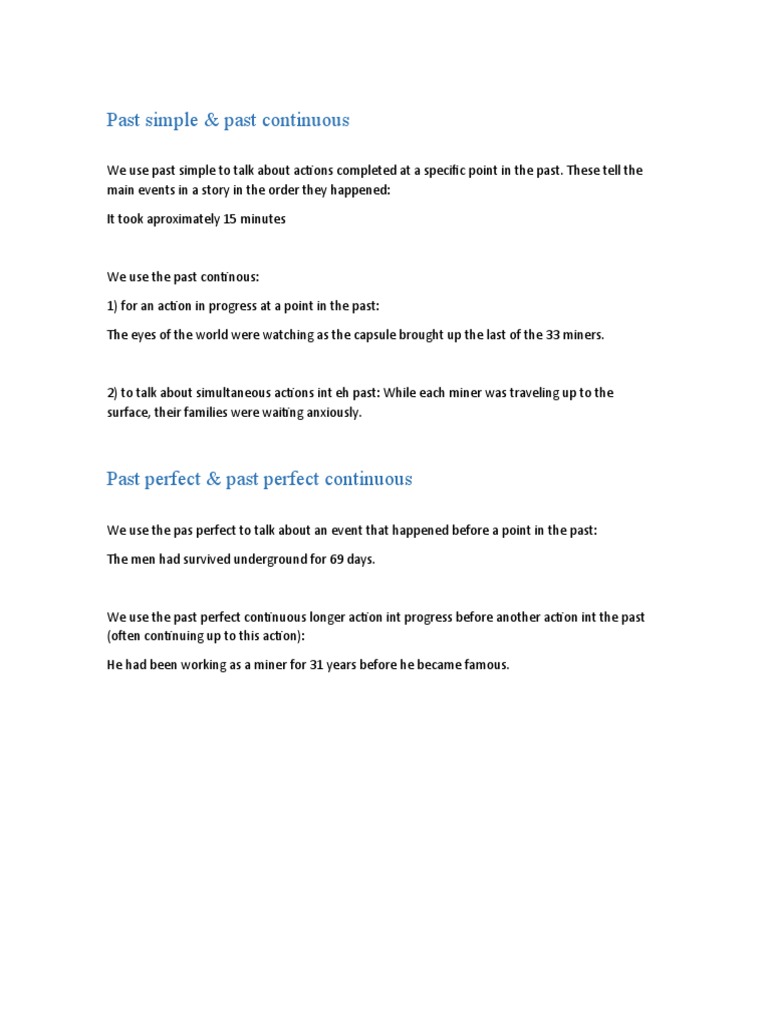 Past Tenses: Simple, Continuous, Perfect | PDF | Adverb | Semantics