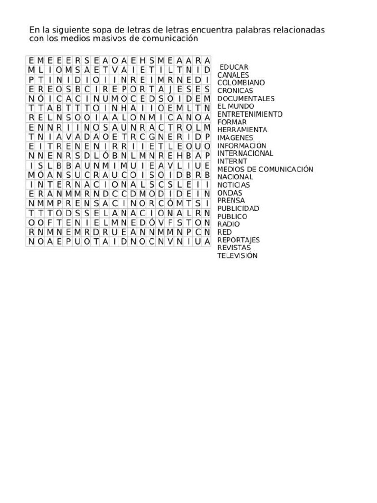 Sopa de Letras MEDIOS DE COMUCACIÓN | PDF