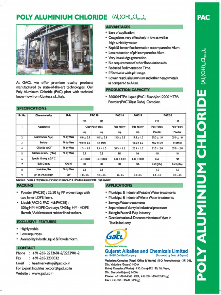 GACL Polyaluminum - Chloride PDF | PDF | Chemical Substances | Chemistry