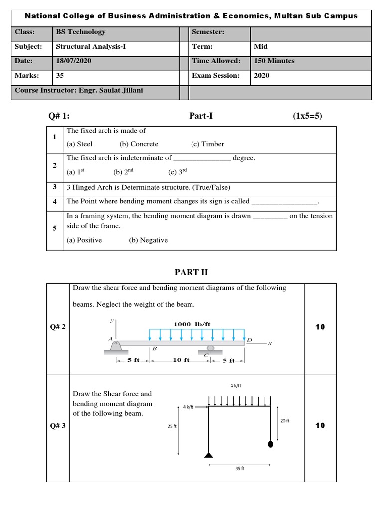 Structural Analysis Exam Questions | PDF | Beam (Structure) | Truss