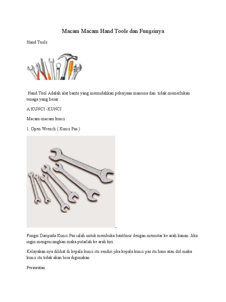Macam-Macam Hand Tools dan Fungsinya | PDF