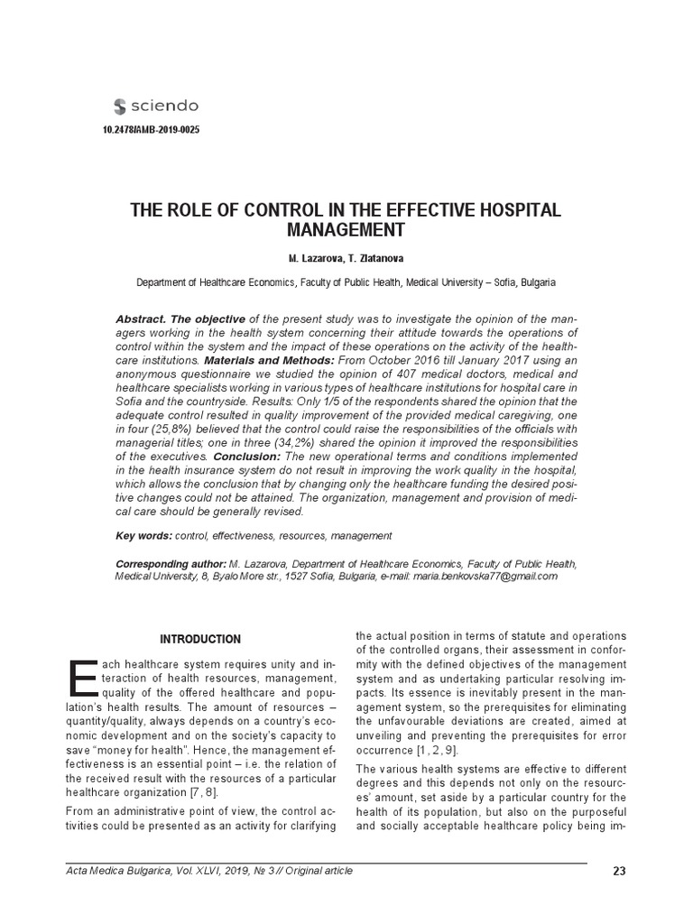 Control in Hospital Management Study | PDF | Health Care | Hospital