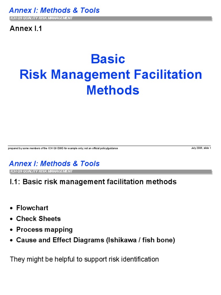 Basic Risk Management Facilitation Methods: Annex I.1 | PDF | Risk Management | Tablet (Pharmacy)