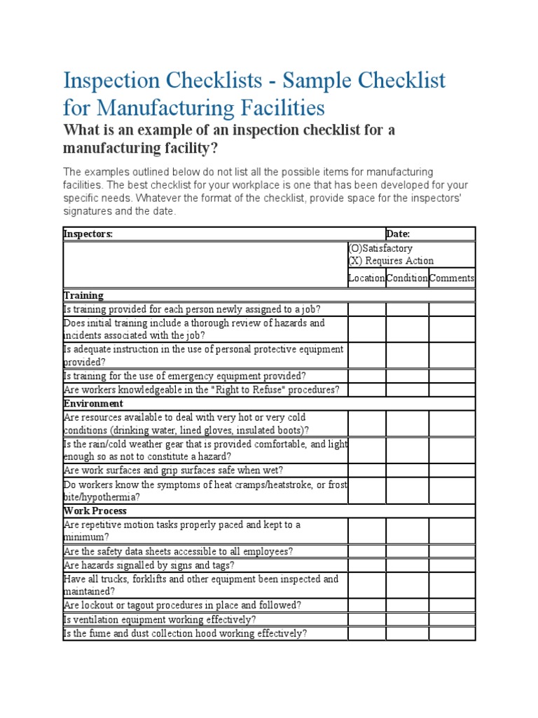 Manufacturing Safety Inspection Forms