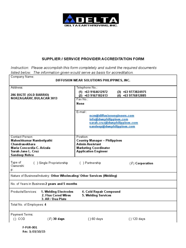 Supplier Accreditation Form | PDF | Certification | Business