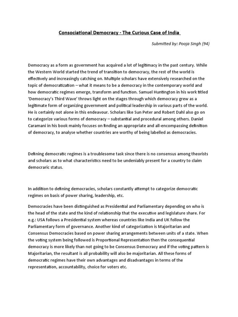 India's Consociational Democracy Analysis | PDF | Democratization ...
