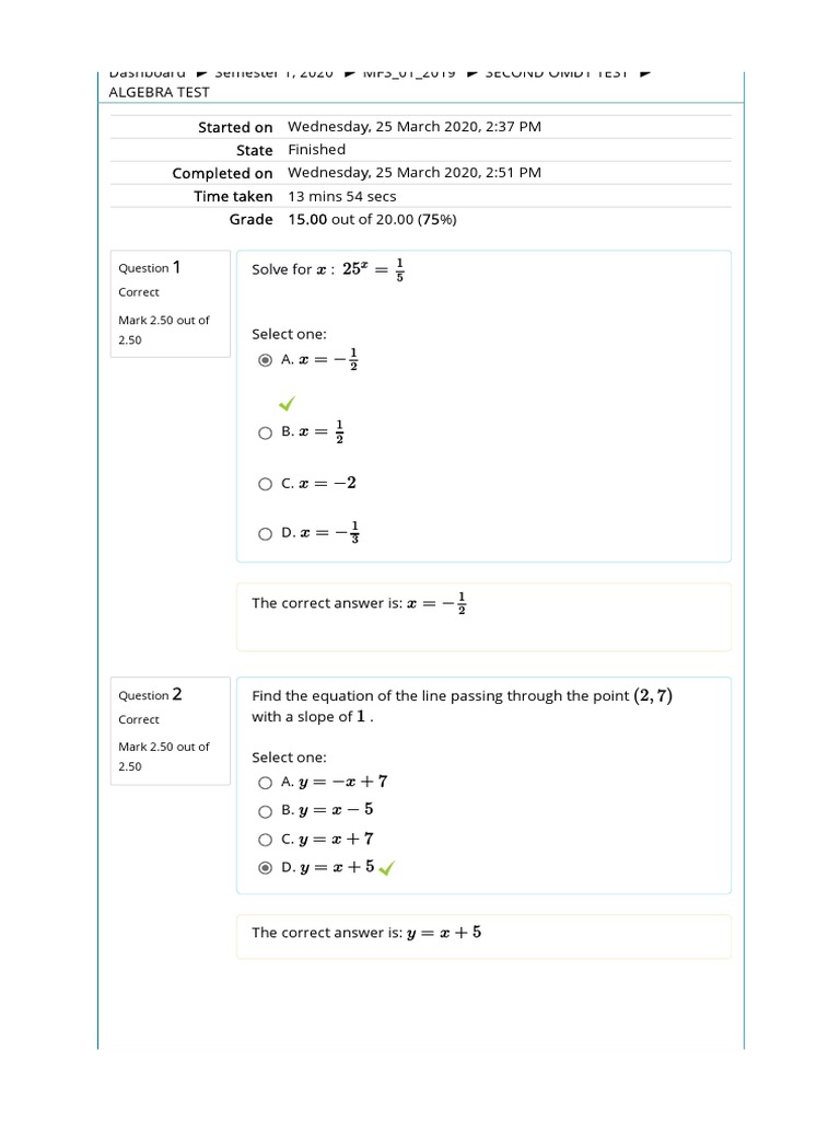 Algebra Test Results: Grade of 75% Achieved on Second OMDT Mathematics ...