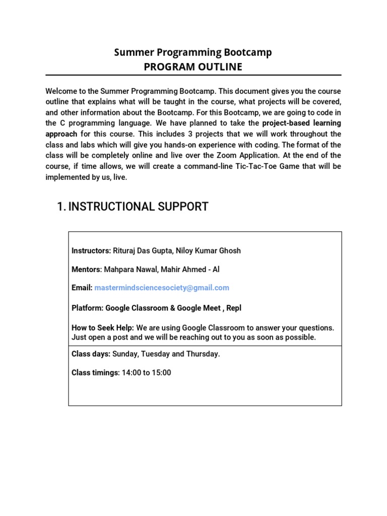 Summer Programming Bootcamp Detailed Course Outline | Download Free PDF ...