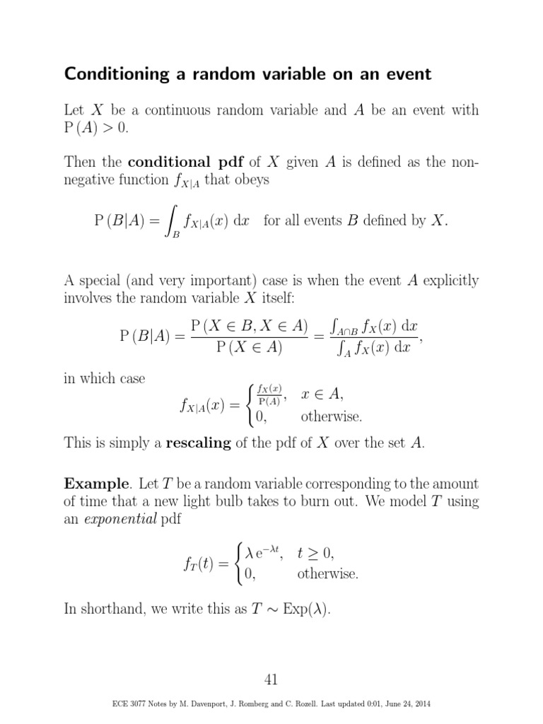 Conditioning A Random Variable On An Event | PDF | Expected Value | Random Variable