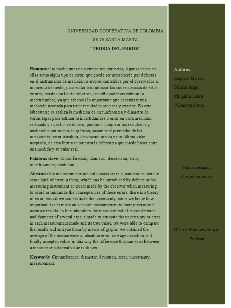 Teoria Del Error Fisica Mecanica | PDF | Pi | Medición