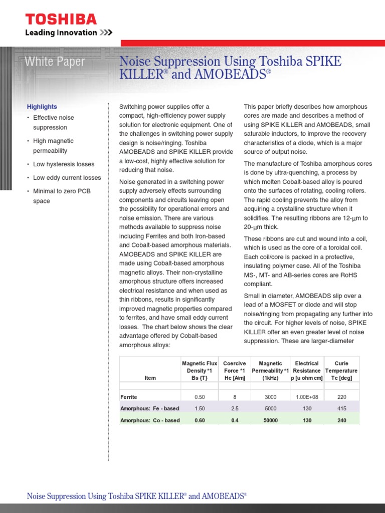 Noise Suppresion (AMOBEADS & SPIKE KILLER) | PDF | Inductor | Diode