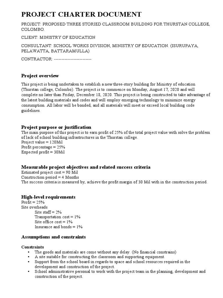 Three-Storied Classroom Building Project Charter for Thurstan College ...