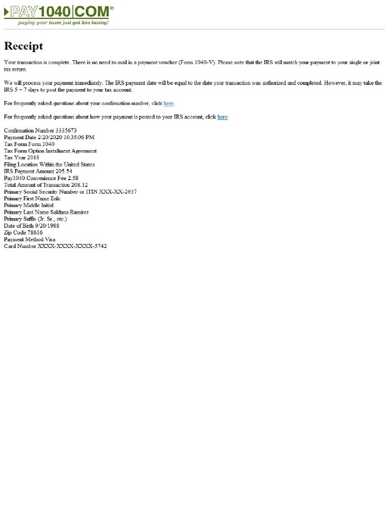 Pay1040 Receipt 20.2.2020 | PDF