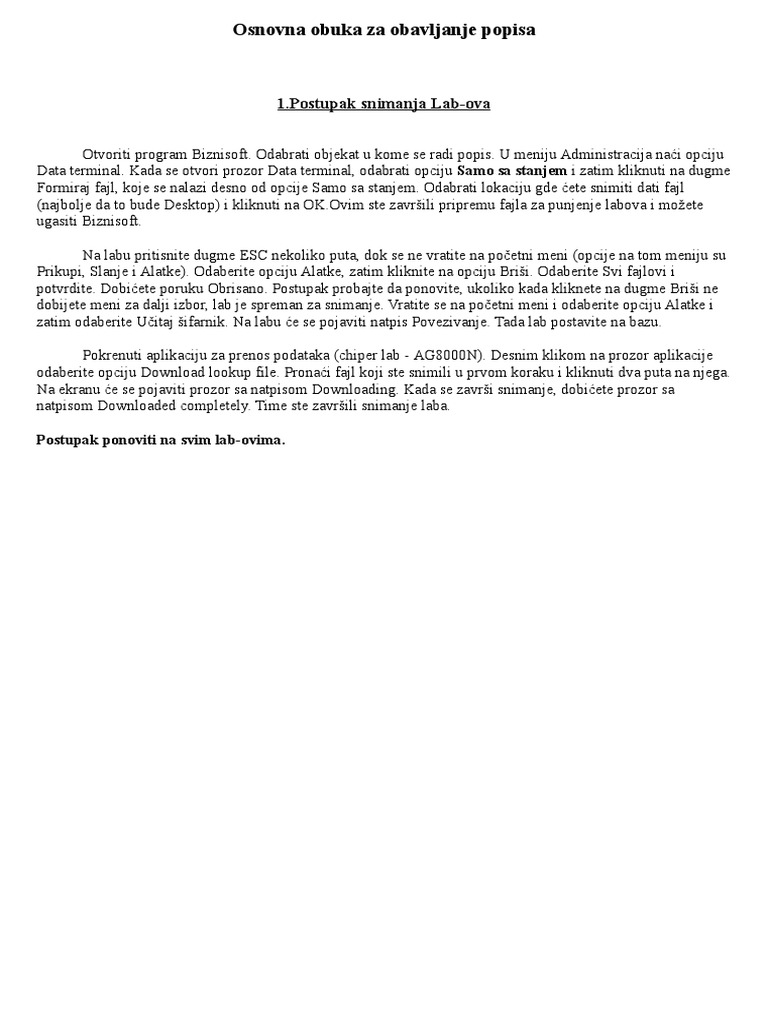Uputstvo Za Popis | PDF