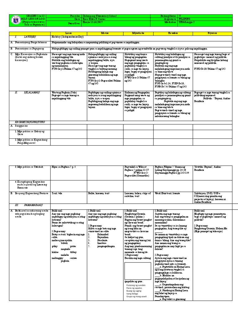 Grade 5 DLL Q1 Week 2 Filipino | PDF