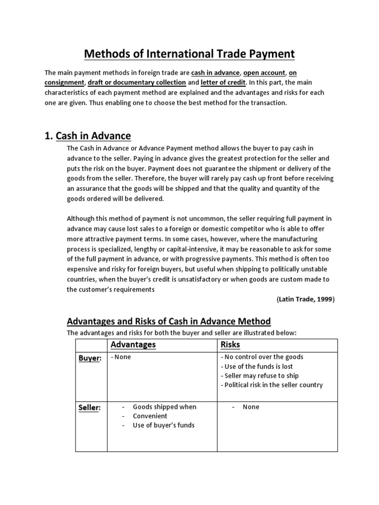 Methods of International Trade Payment | PDF | Letter Of Credit ...