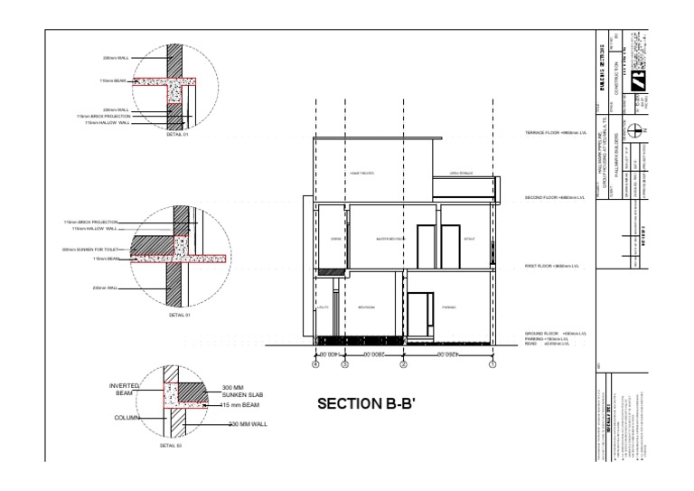 Section drawings showing architectural details of a residential ...