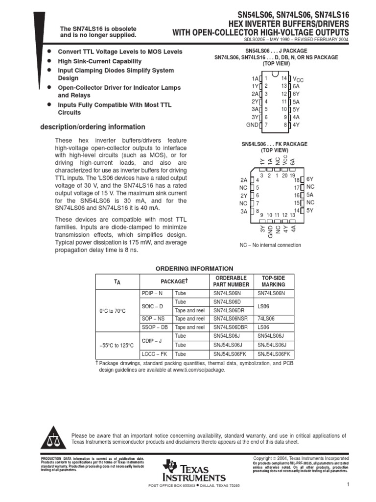 74LS06 | PDF | Electronics | Electronic Engineering