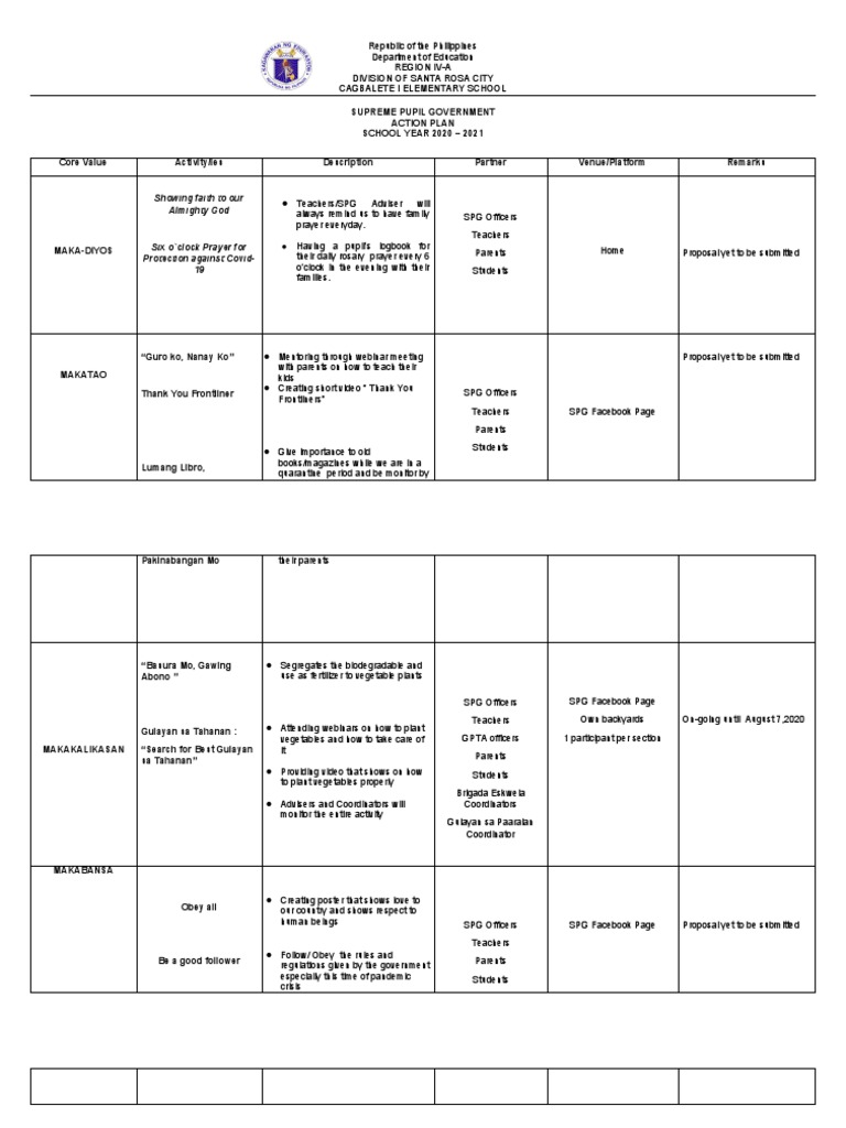 SPG Action Plan-Central 1 | PDF