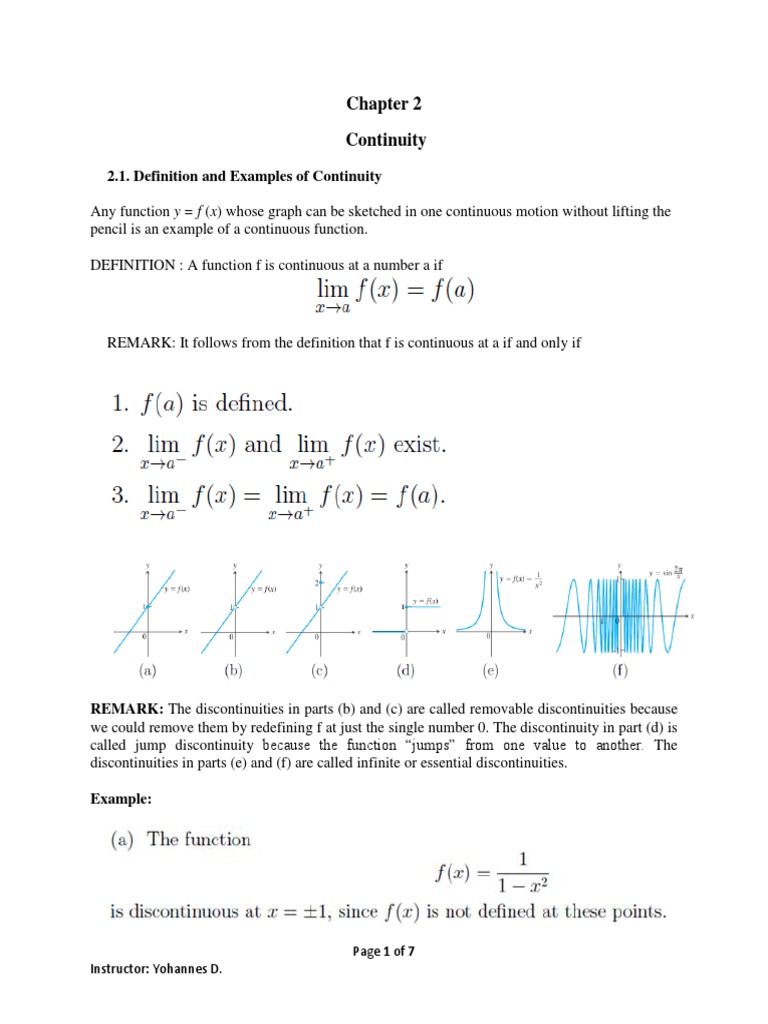 Continuity: 2.1. Definition and Examples of Continuity | PDF | Continuous Function | Function ...