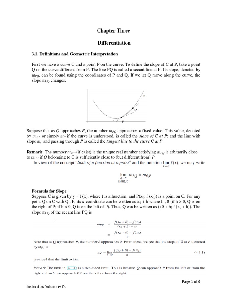 Chapter Three Differentiation: 3.1. Definitions and Geometric ...
