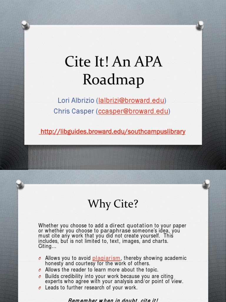 Cite It! An APA Roadmap: Lori Albrizio Chris Casper | PDF | Citation ...