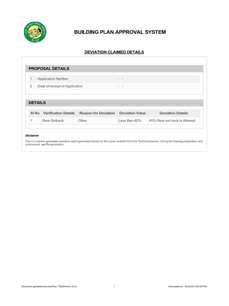 Building Plan Approval System: Deviation Claimed Details | PDF