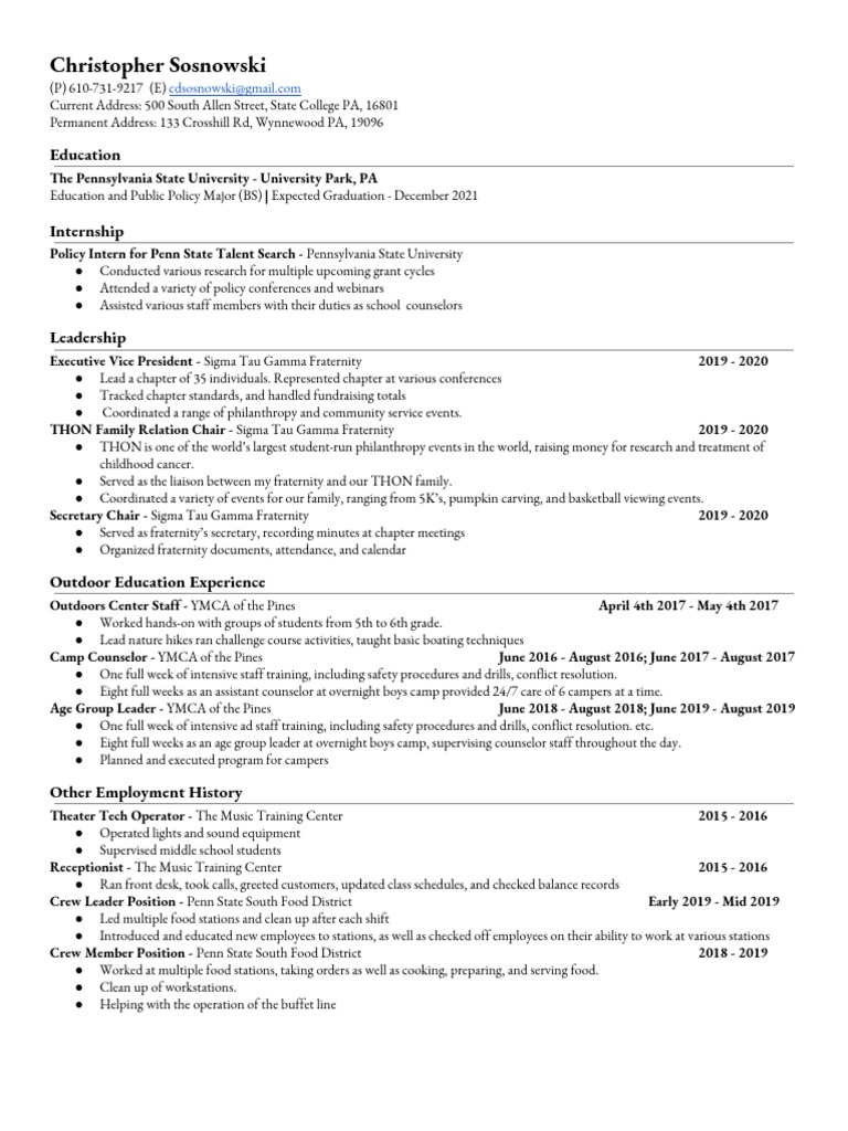 Resume v4 Updated 8 14 2020 | PDF | Pennsylvania State University ...