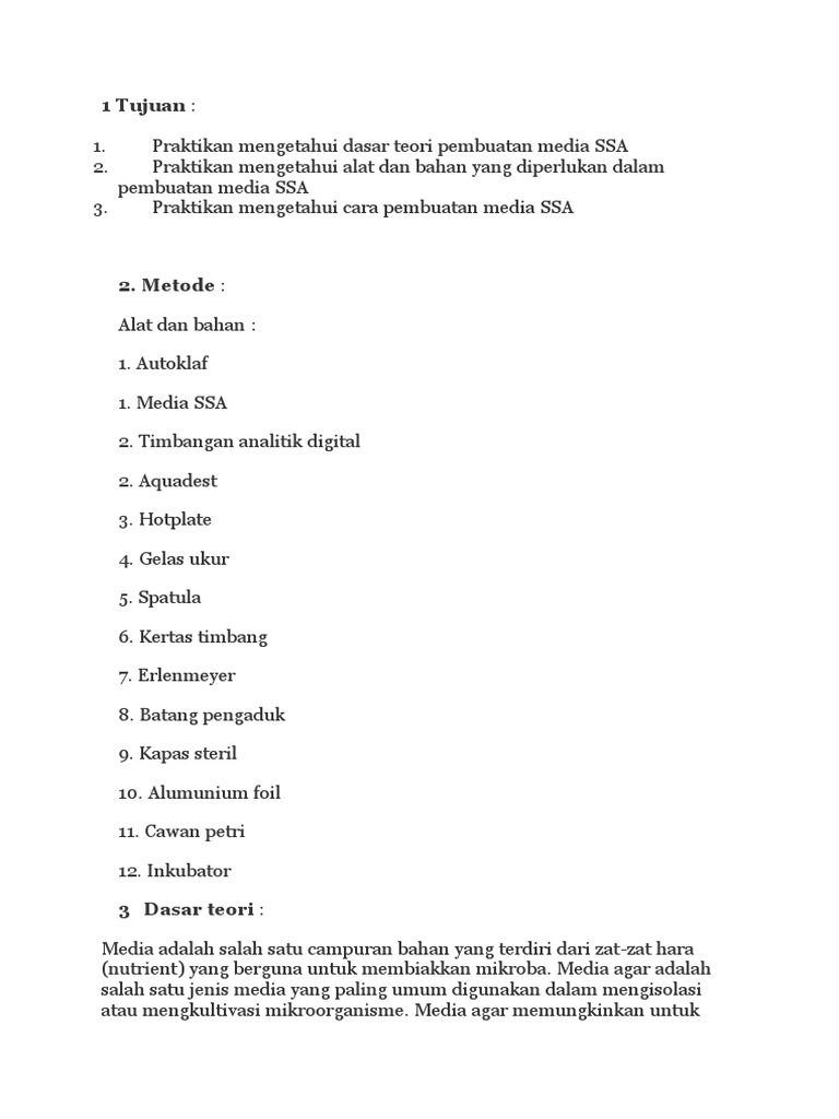 Laporan Pembuatan Media Ssa | PDF