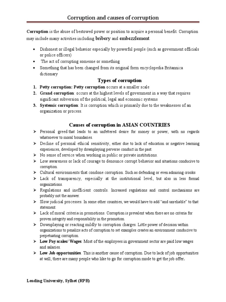 Corruption and Causes of Corruption | PDF | Corruption | Employment