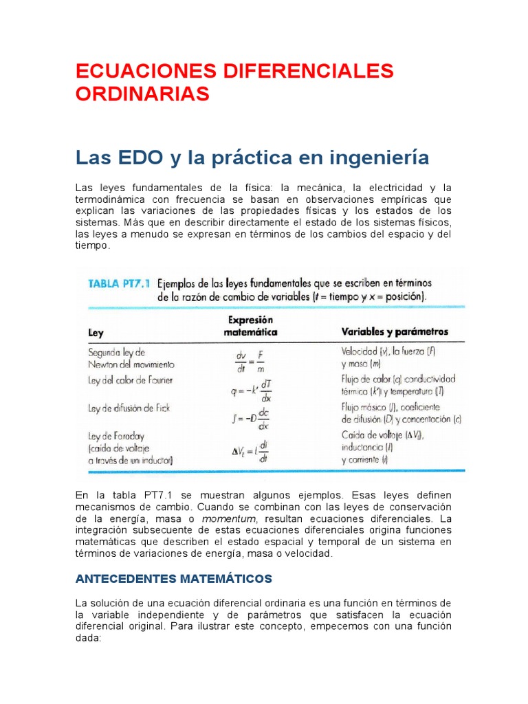 Ecuaciones Diferenciales Ordinarias: Las EDO y La Práctica en Ingeniería | PDF | Ecuaciones ...