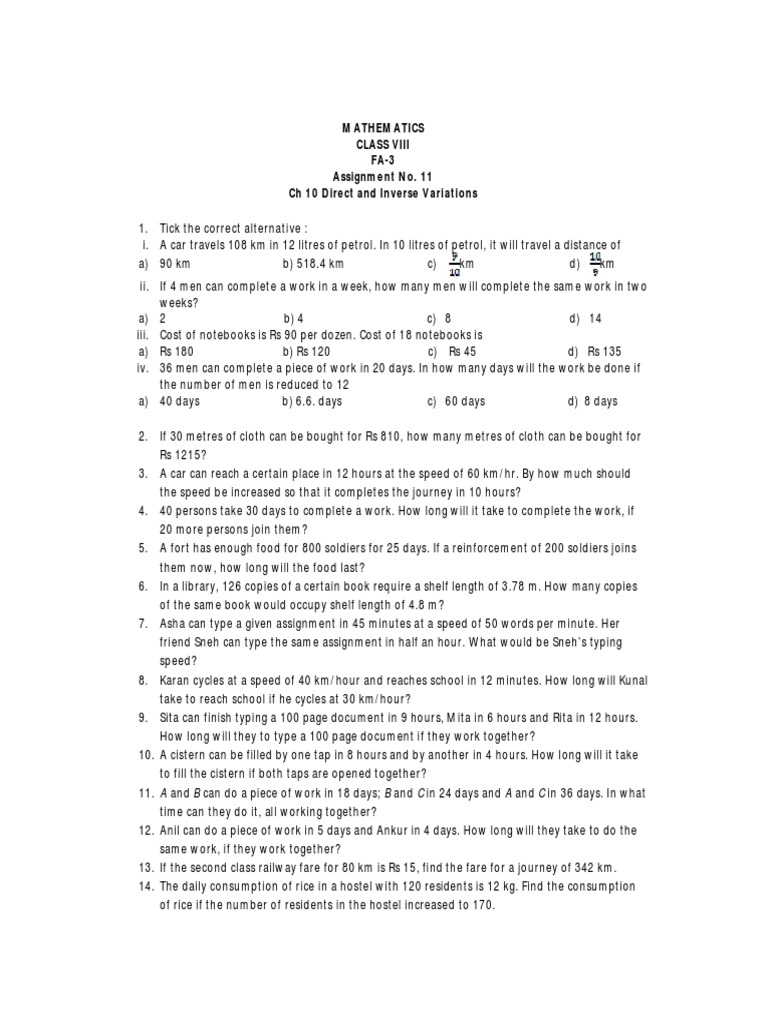 CBSE Class 8 Mathematics Ptactice Worksheet | Download Free PDF | Speed
