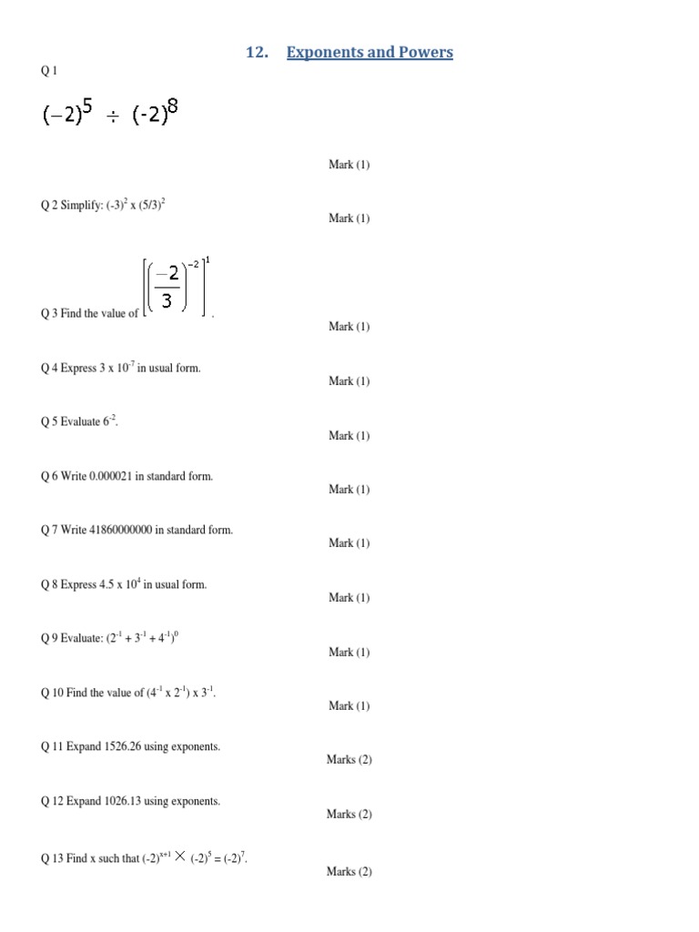 CBSE Class 8 Mathematics Worksheet - Exponents and Powers | PDF | Exponentiation | Teaching ...