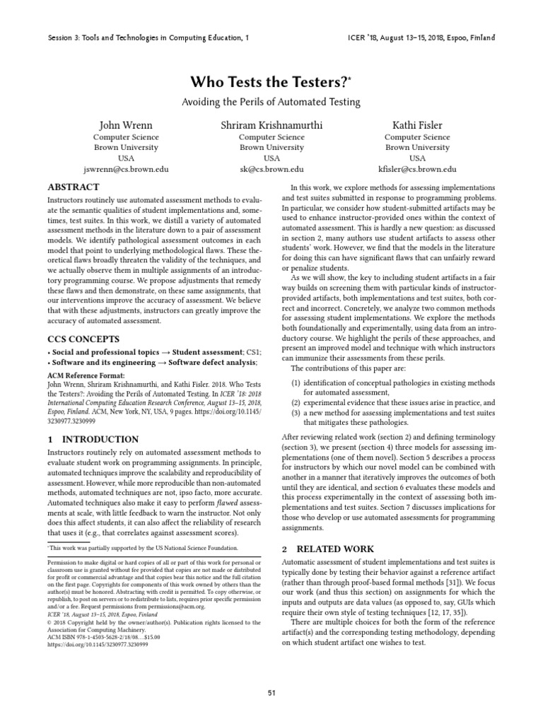 Who Tests The Testers?: Avoiding The Perils of Automated Testing John ...