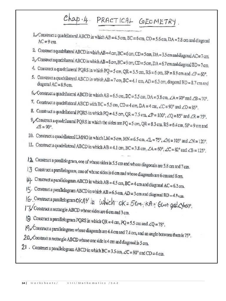 CBSE Class 8 Practical Geometry Assignment 1 | PDF