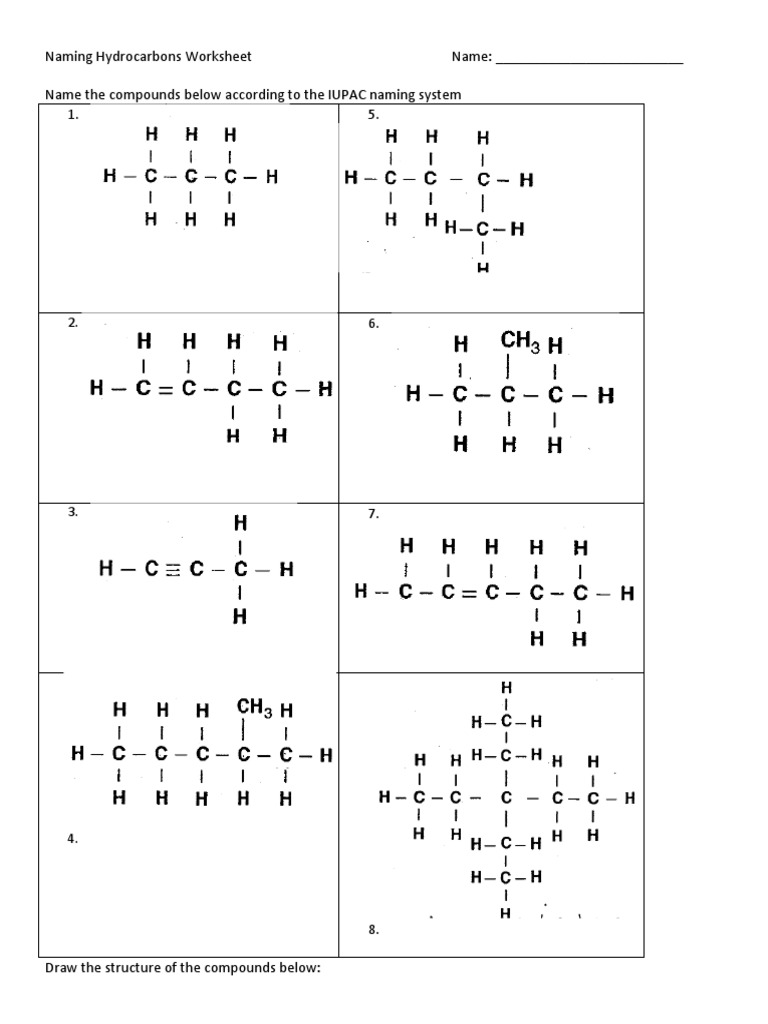 Hydrocarbon Naming & Drawing Worksheet | PDF