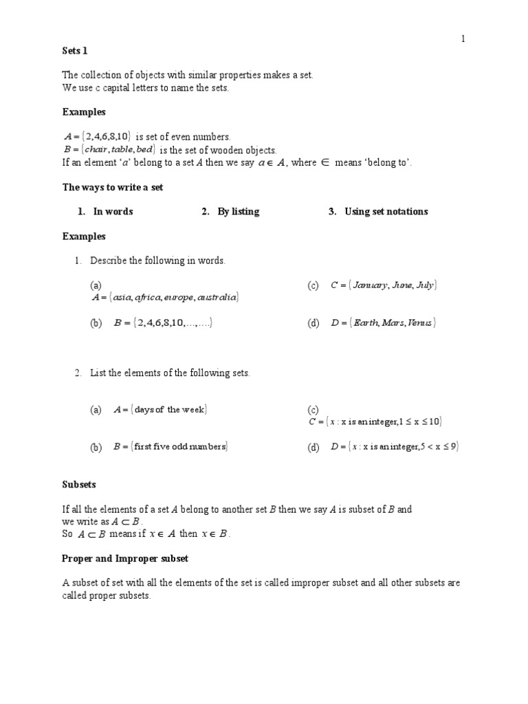 Sets 1 | PDF | Set (Mathematics) | Mathematical Objects