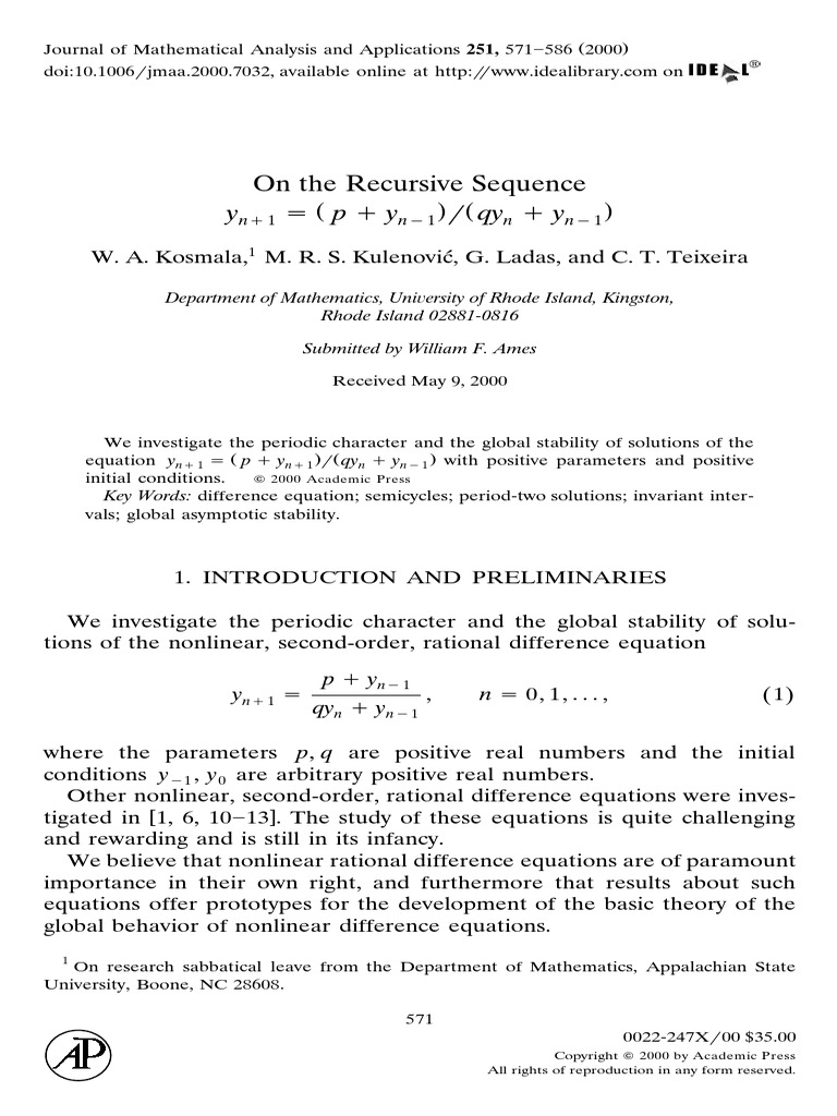 On The Recursive Sequence Ž - Ž - Spqy Rqyqy | PDF | Stability Theory | Recurrence Relation