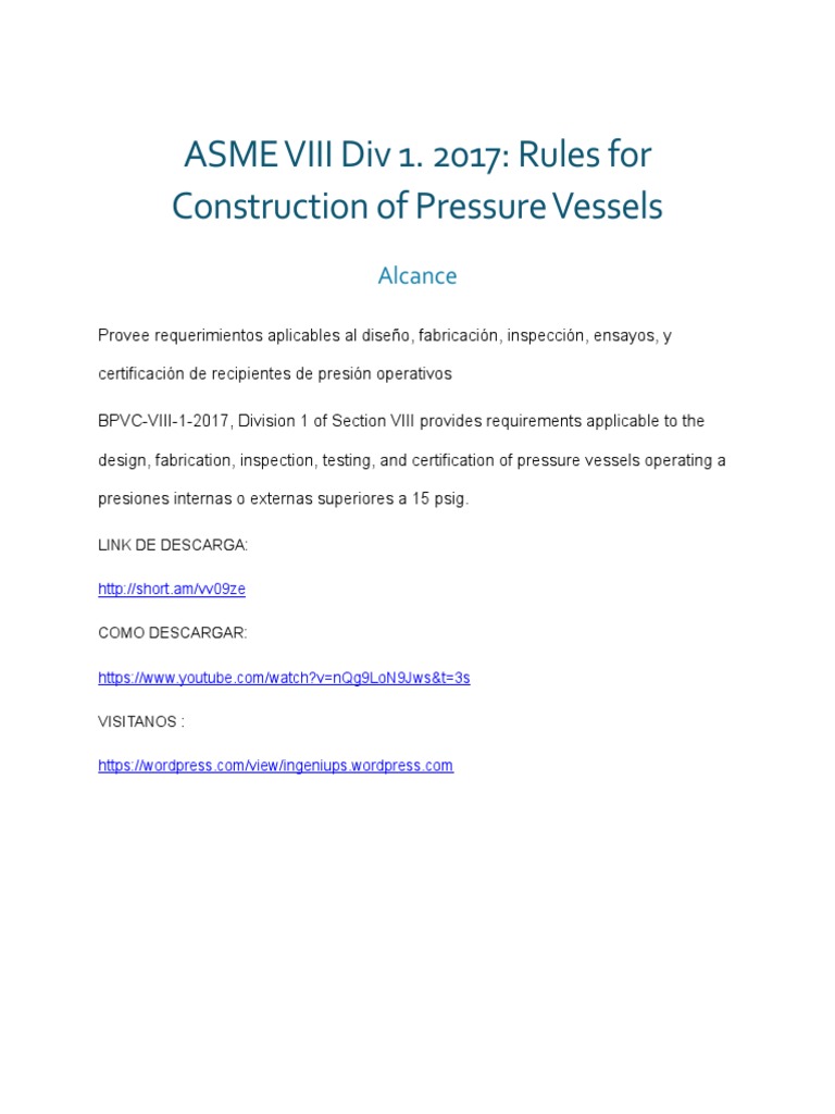 ASME VIII Div 1: Reglas de Recipientes de Presión | PDF