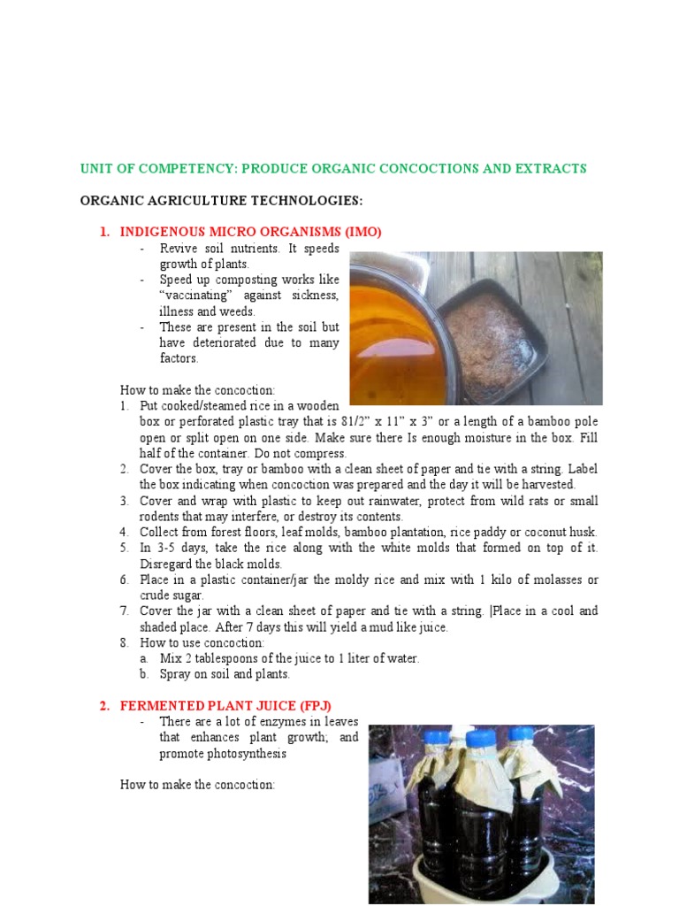Unit of Competency: Produce Organic Concoctions and Extracts | PDF ...