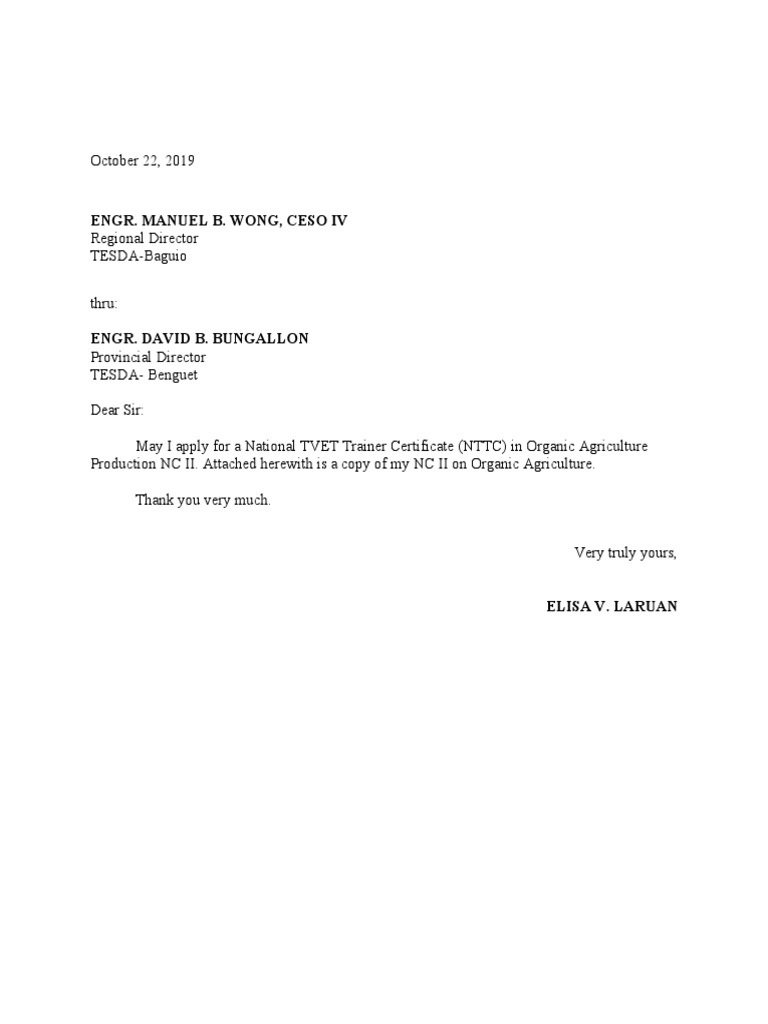 Letter of App For NTTC | PDF