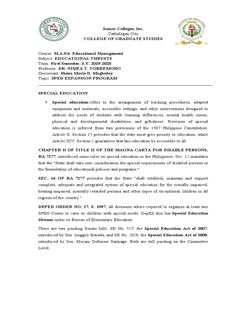 Sped Expansion Program | PDF | Special Education | Intellectual Disability