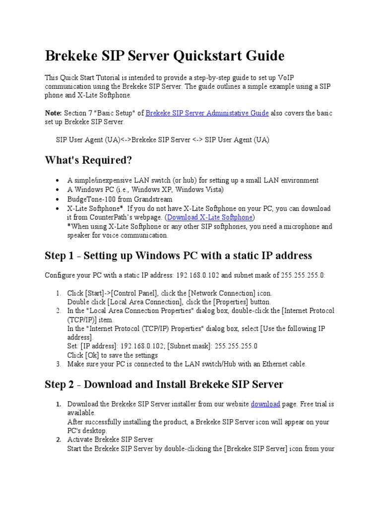 Brekeke SIP Server Quickstart Guide | PDF | Computer Network Security | Session Initiation Protocol