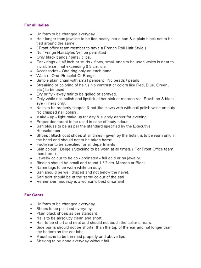 Grooming Standard | PDF | Nail (Anatomy) | Jewellery