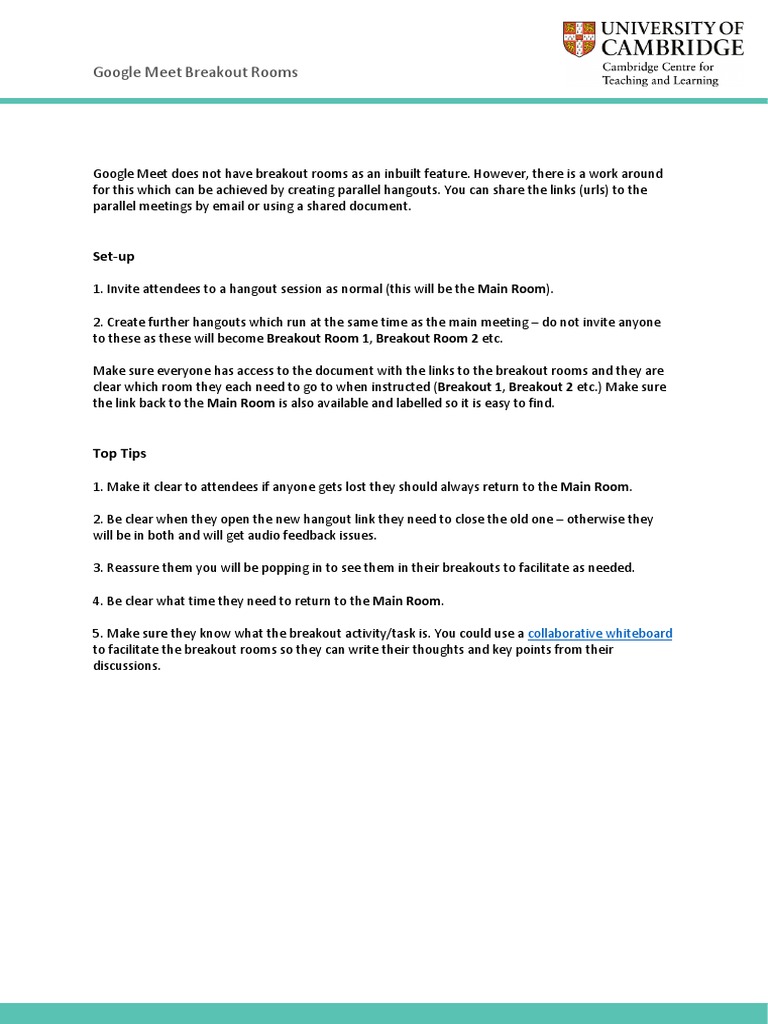 Google Meet Breakout Rooms Setup Guide | PDF