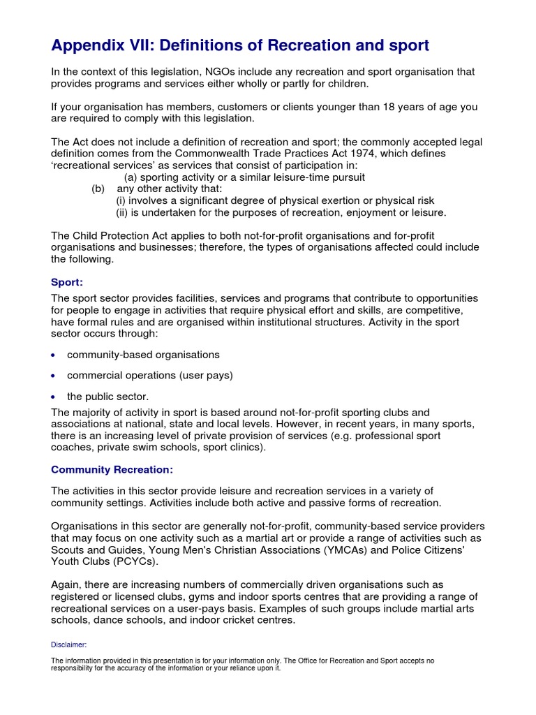 Appendix VII: Definitions of Recreation and Sport | Download Free PDF ...