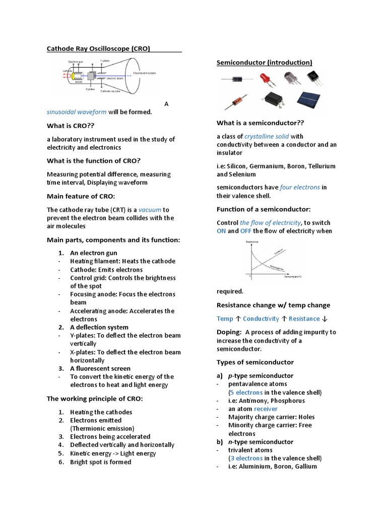 Cathode Ray Oscilloscope Overview | PDF | Semiconductors | Cathode