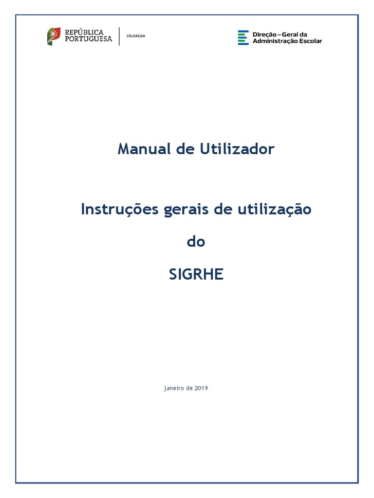 Manual de Utilizador SIGRHE 2019 PDF | PDF