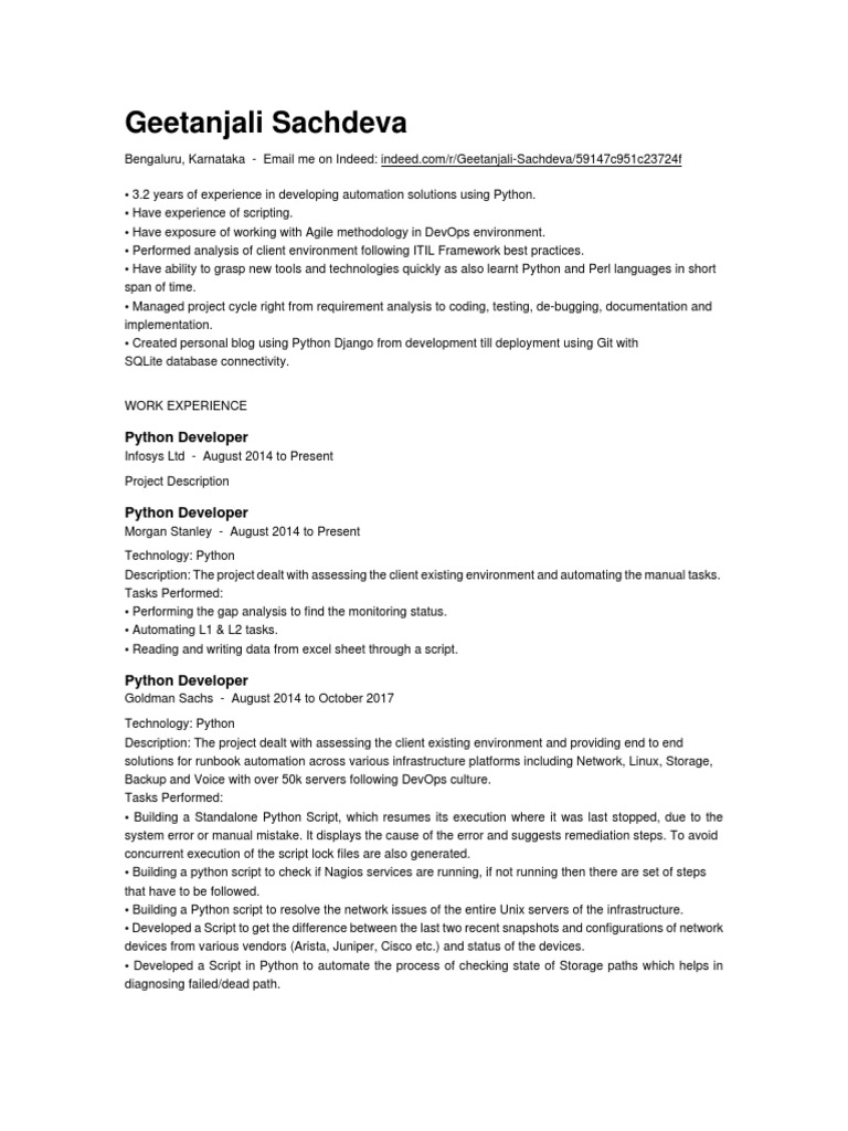 Geetanjali Sachdeva: Python Developer | PDF | Python (Programming Language) | Scripting Language